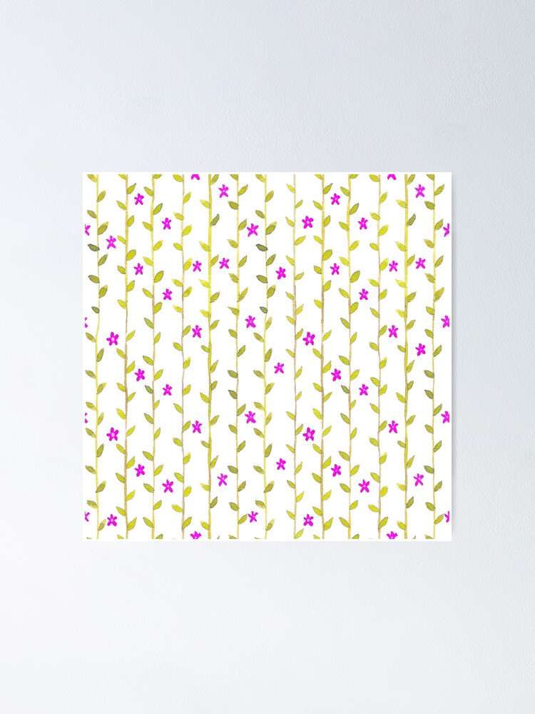 "Watercolor Floral Vines Pattern - Chartreuse & Hot Pink - Transparent" Poster for Sale by ...
