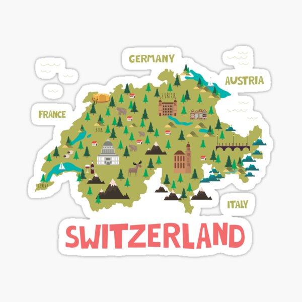"Switzerland illustrated map" Sticker for Sale by 0kay-co | Redbubble