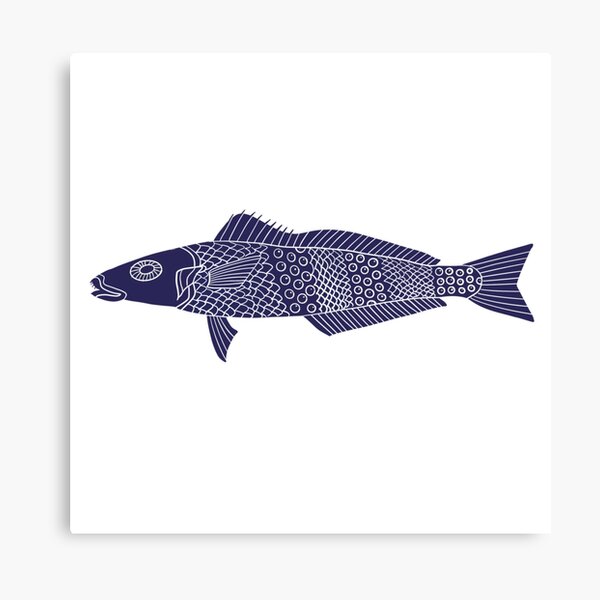 "Serious Fish in Navy Blue // A Fish Named Serious // Folk Art // Black ...