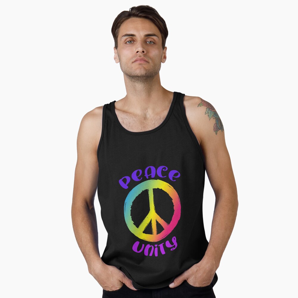 "Peace and Unity Rainbow Peace Sign Statement Black Background" Sticker ...
