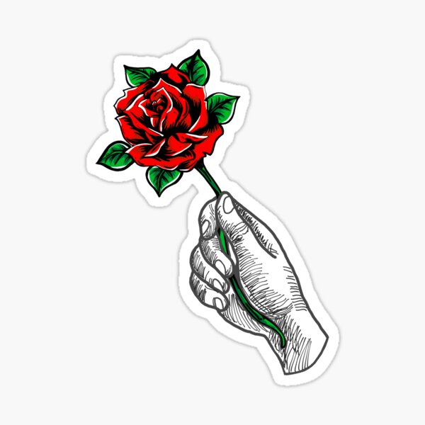 "Hand Holding a Rose Sticker" Sticker by discoverndesign | Redbubble