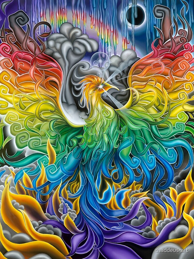 "Rainbow Phoenix Rising" T-shirt for Sale by thaddeus-art | Redbubble ...