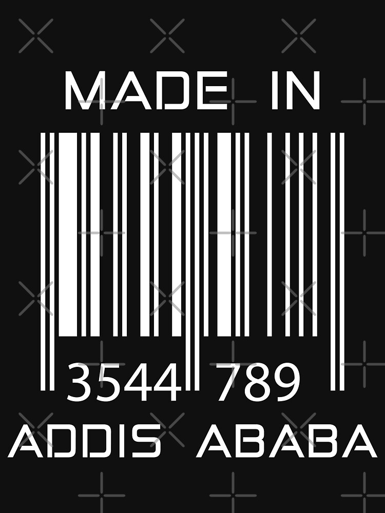 "Made in Addis Ababa Barcode" T-shirt by Shiftech | Redbubble