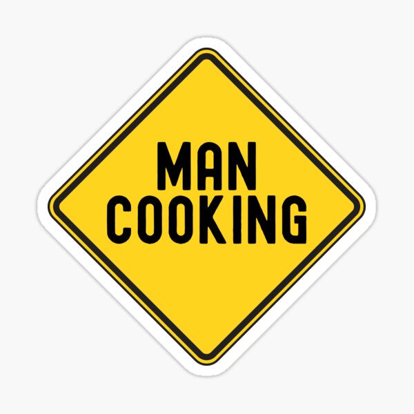 "Man cooking warning danger" Sticker by Statim | Redbubble