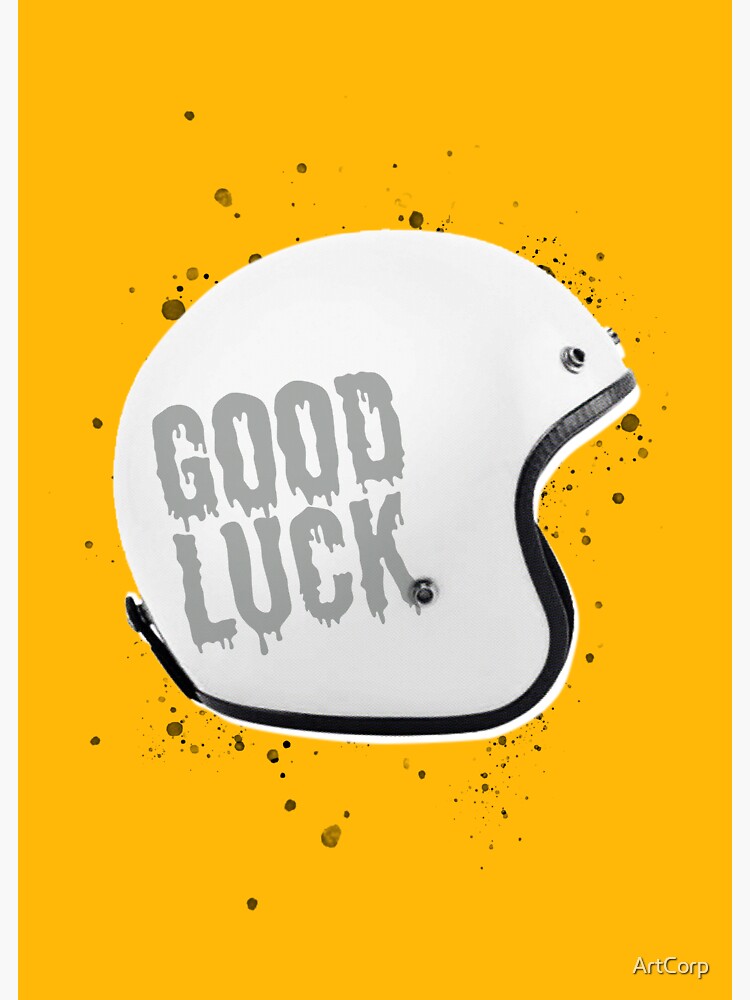 "Good Luck Motorcycle Helmet Mustard" Sticker by ArtCorp | Redbubble