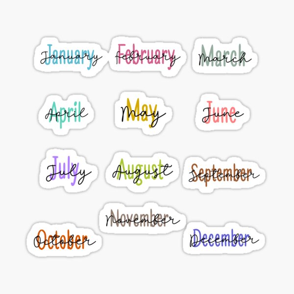 "Months of the year" Sticker for Sale by STATIONERY THERAPY | Redbubble