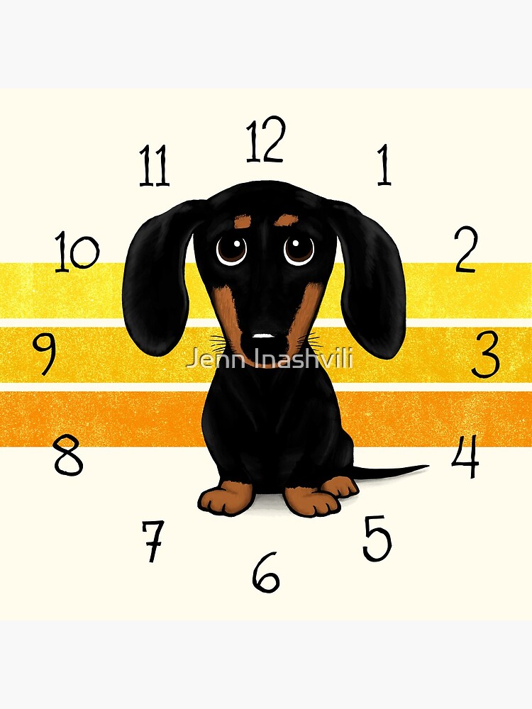 Cute Black and Tan Smooth Coated Dachshund Cartoon Dog Clock sold by R5 ...