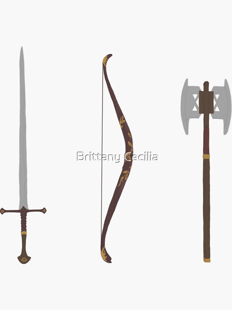 "sword + bow + axe" Sticker for Sale by simplibritti | Redbubble