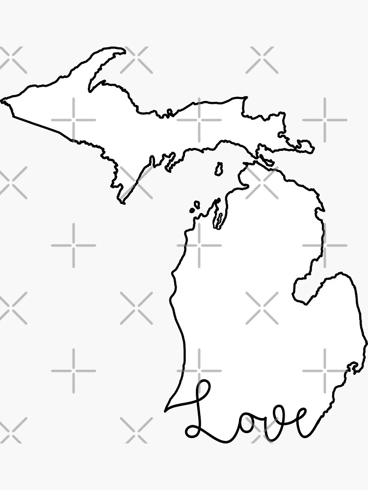 "Michigan Cursive Love Home State Outline" Sticker for Sale by ...
