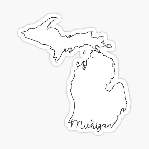 "Michigan Cursive State Outline" Sticker by GreatLakesLocal | Redbubble