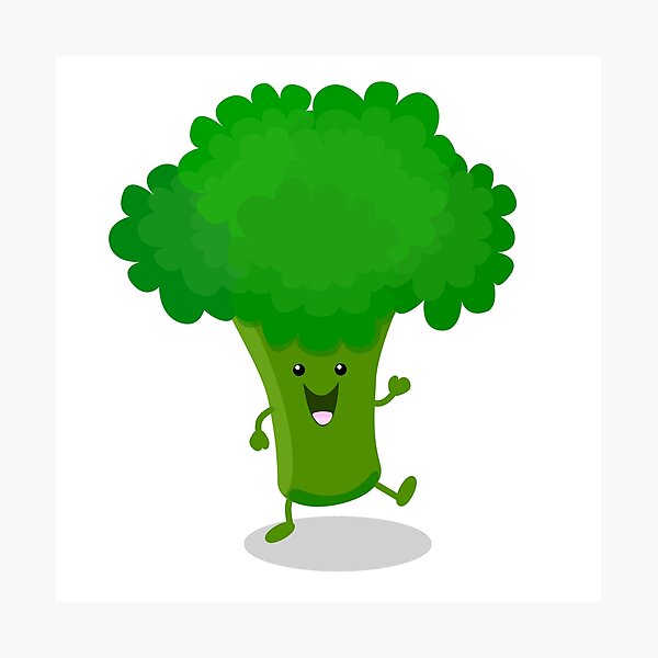 "Cute kawaii dancing broccoli cartoon illustration" Photographic Print ...