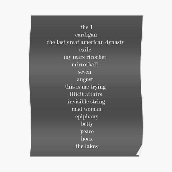 "Taylor Swift Folklore Tracklist" Poster by MusicPopCulture | Redbubble