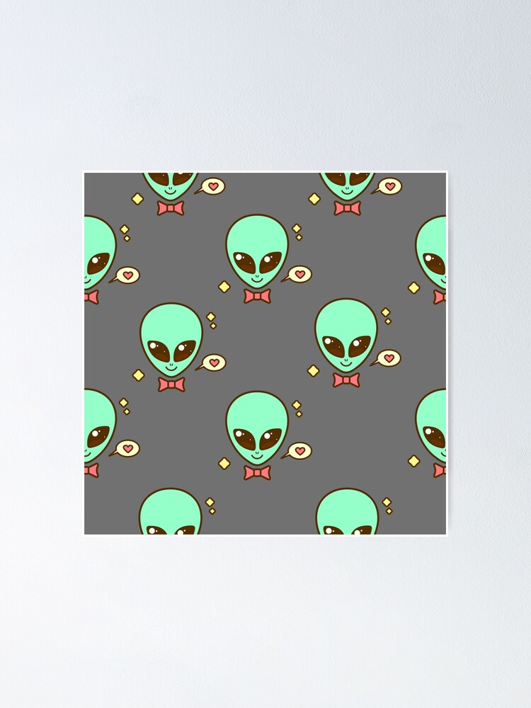 Póster «Kawaii Cute alien en nave espacial con patrón de corazones de ...