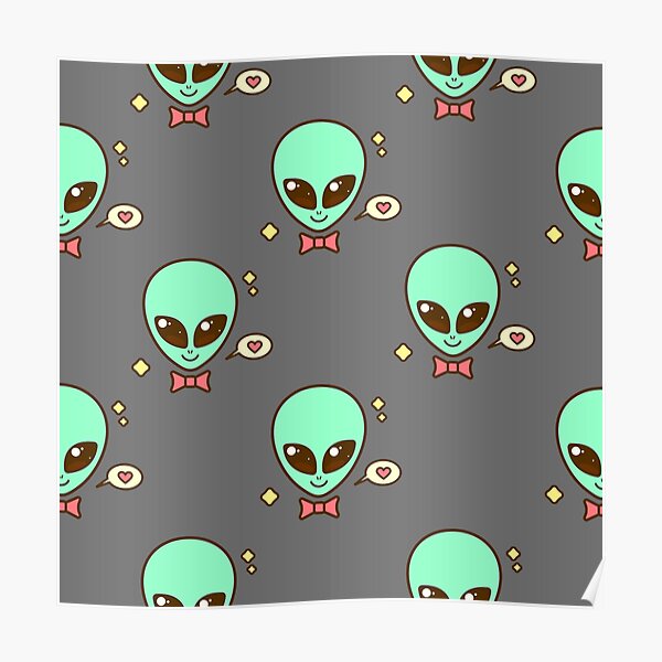 Póster «Kawaii Cute alien en nave espacial con patrón de corazones de ...