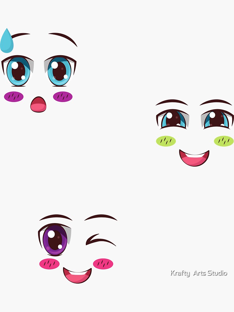 "Kawaii Anime Face Images" Sticker for Sale by Krafty Arts Studio ...