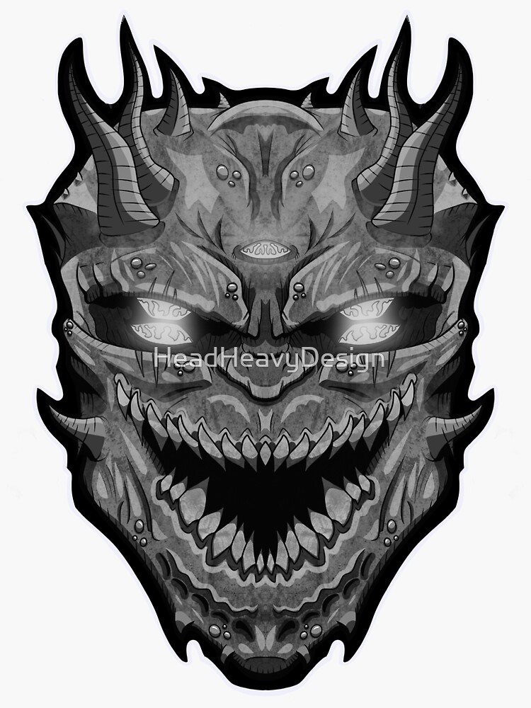 "SPIKE DEMON (4Eyes) - Black/White" Sticker by HeadHeavyDesign | Redbubble