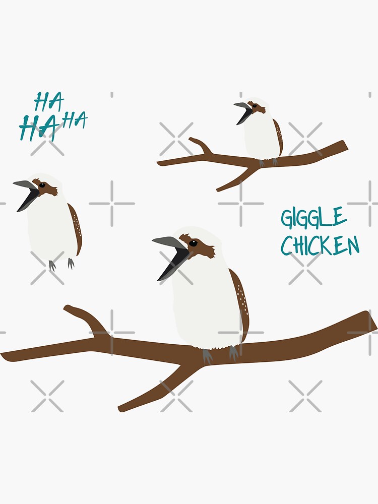 "Giggle Chicken Laughing Kookaburra on Gum Tree Branch" Sticker for ...