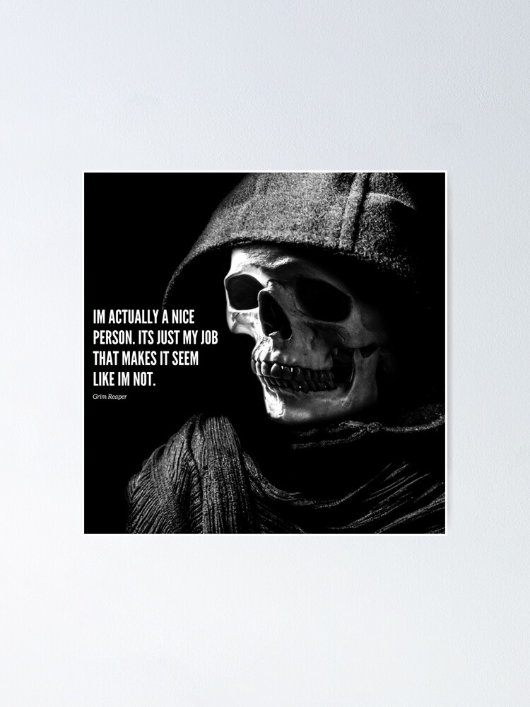 Grim Reaper Words Grim Reaper. Cute Laughing Skeleton With Scythe And