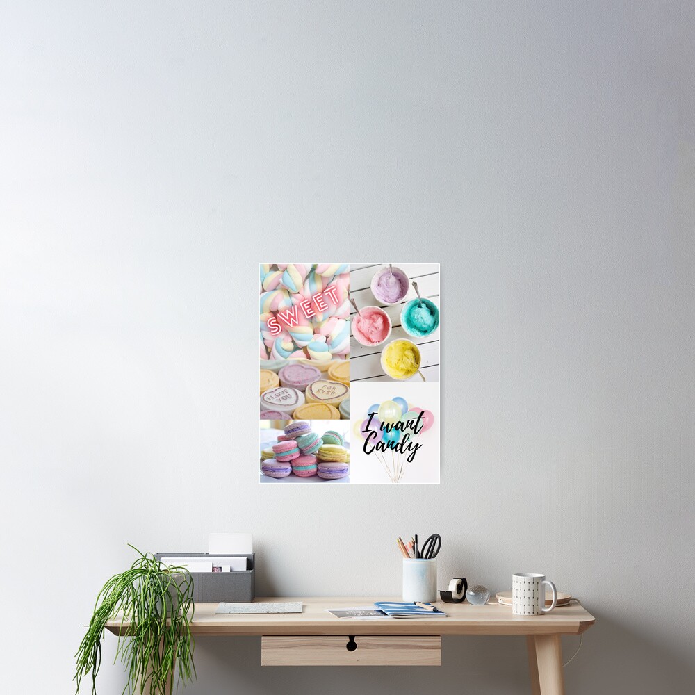 "Cute pastel candy sweets collage, I want candy" Poster by ...