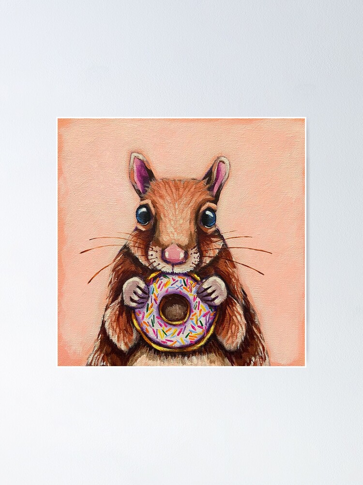 "Squirrel eating a glazed donut" Poster for Sale by StressieCat | Redbubble