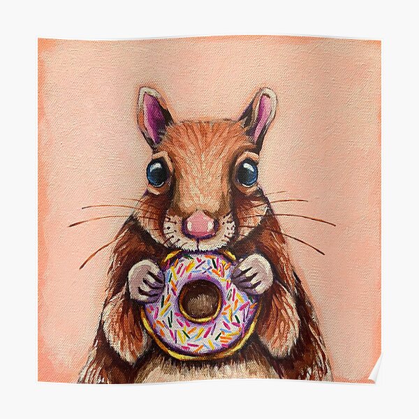 "Squirrel eating a glazed donut" Poster for Sale by StressieCat | Redbubble
