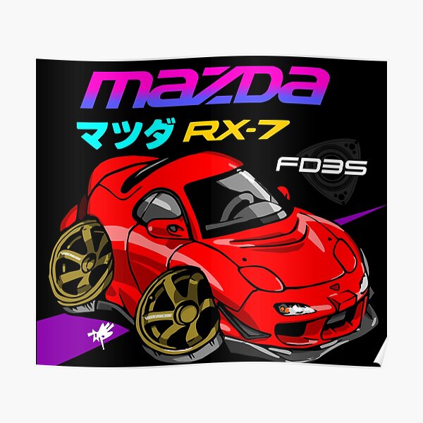 "Mazda RX7 FD3S Cartoon Art" Poster for Sale by Garasi64 | Redbubble