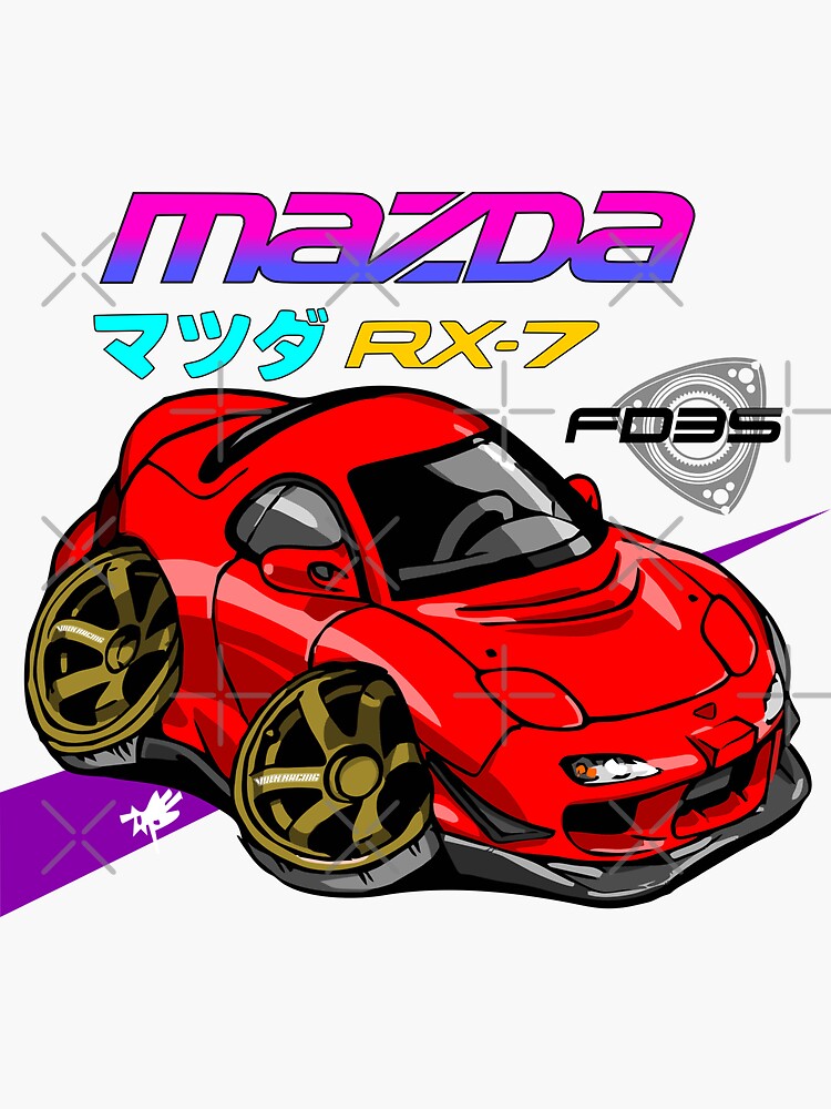 "Mazda RX7 FD3S Cartoon Art" Sticker by Garasi64 | Redbubble