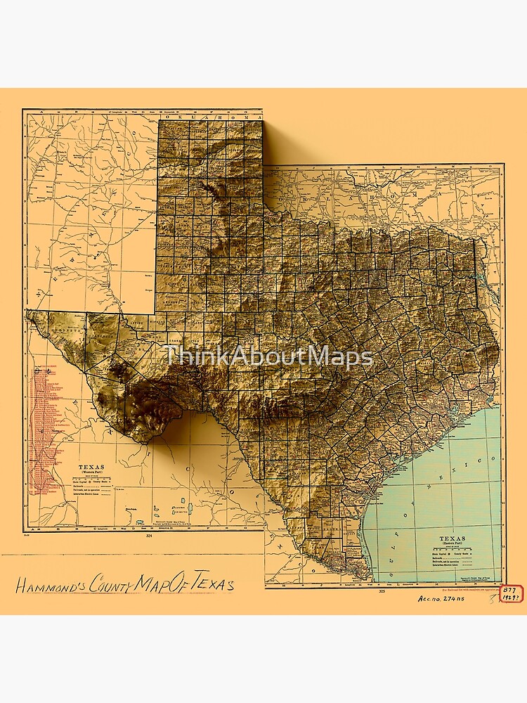 "1929 Texas Relief Map 3D digitally-rendered" Art Print by ...