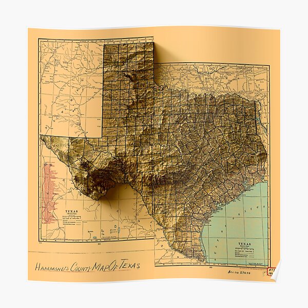 "1929 Texas Relief Map 3D digitally-rendered" Poster for Sale by ...