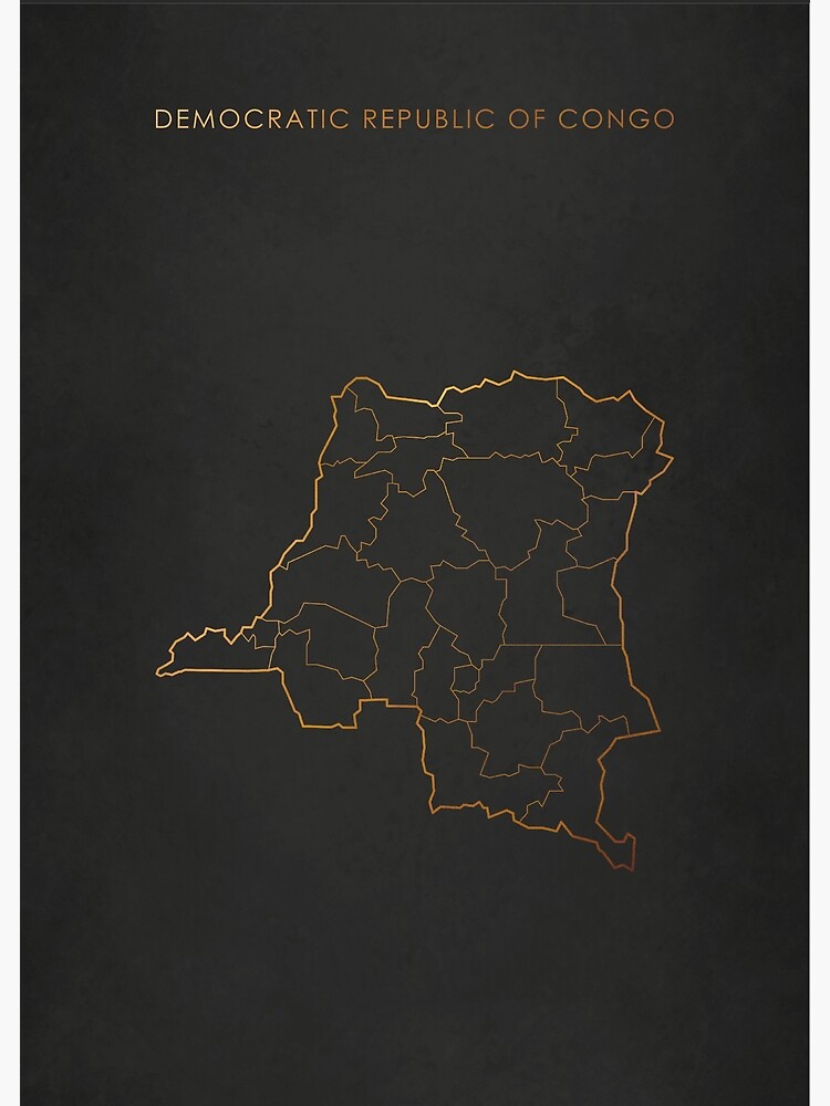 "Democratic Republic of Congo Gold Outline Map with State Boundaries ...