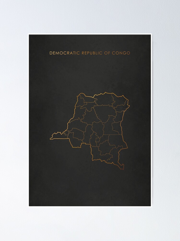 "Democratic Republic of Congo Gold Outline Map with State Boundaries ...