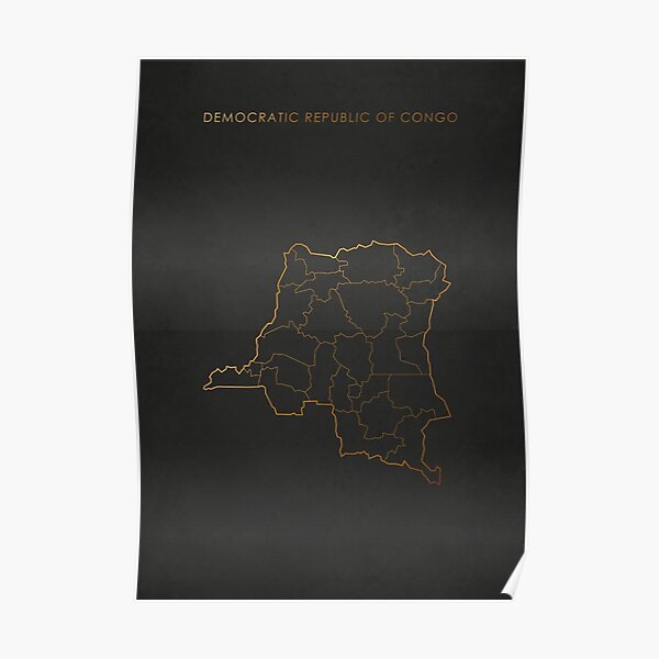 "Democratic Republic of Congo Gold Outline Map with State Boundaries ...