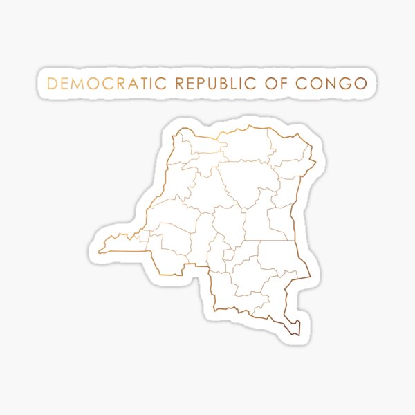 "Democratic Republic of Congo Gold Outline Map with State Boundaries ...