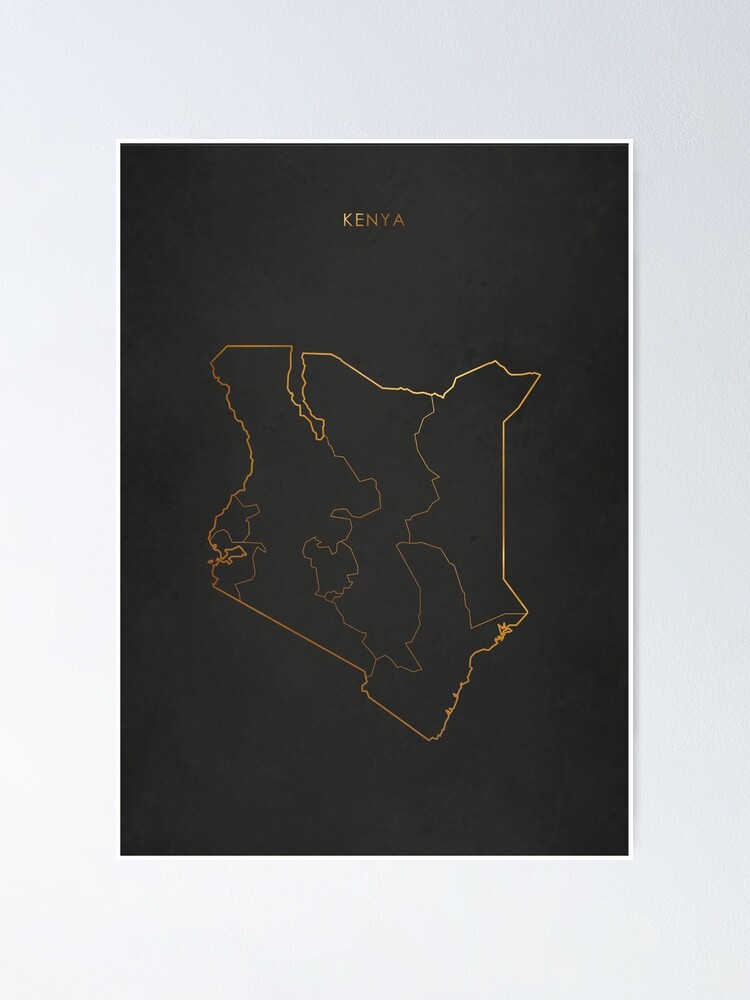"Kenya Gold Outline Map with State Boundaries" Poster for Sale by ...