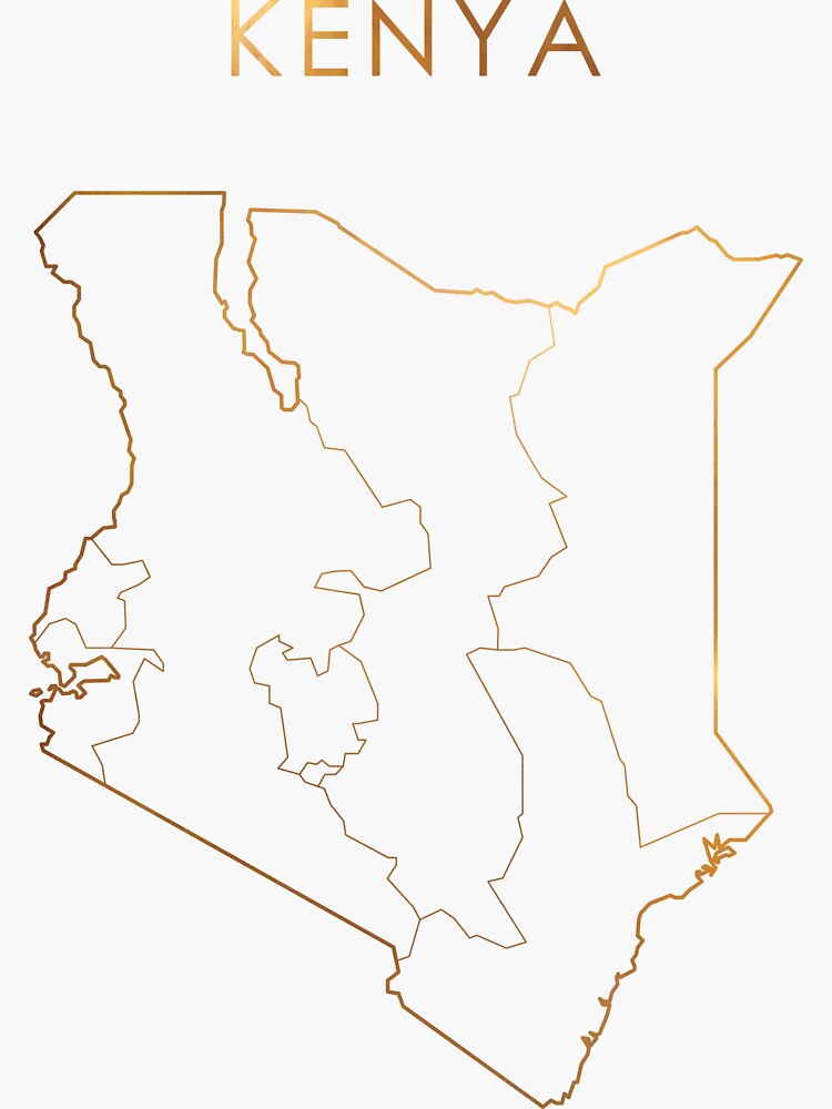 "Kenya Gold Outline Map with State Boundaries" Sticker by Travel2NZ ...