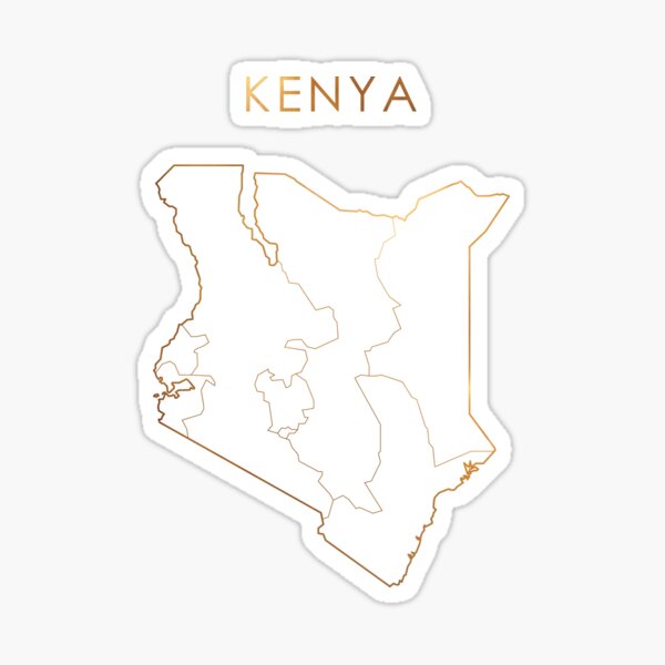 "Kenya Gold Outline Map with State Boundaries" Sticker by Travel2NZ ...