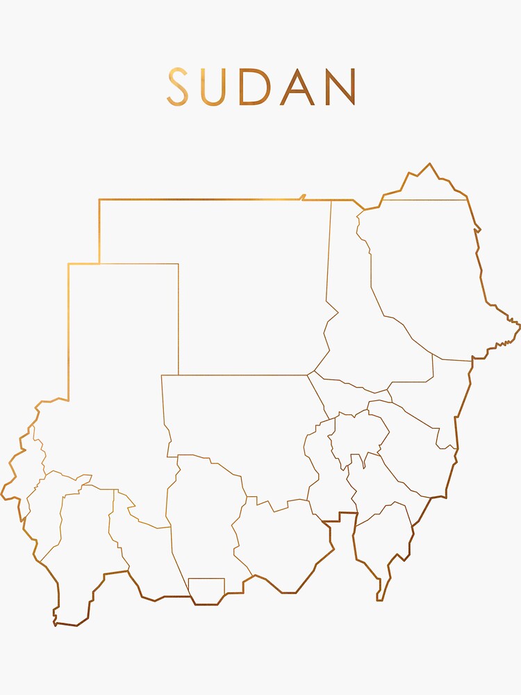 "Sudan Gold Outline Map with State Boundaries" Sticker by Travel2NZ | Redbubble