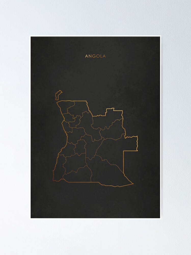 "Angola Gold Outline Map with State Boundaries" Poster by Travel2NZ ...