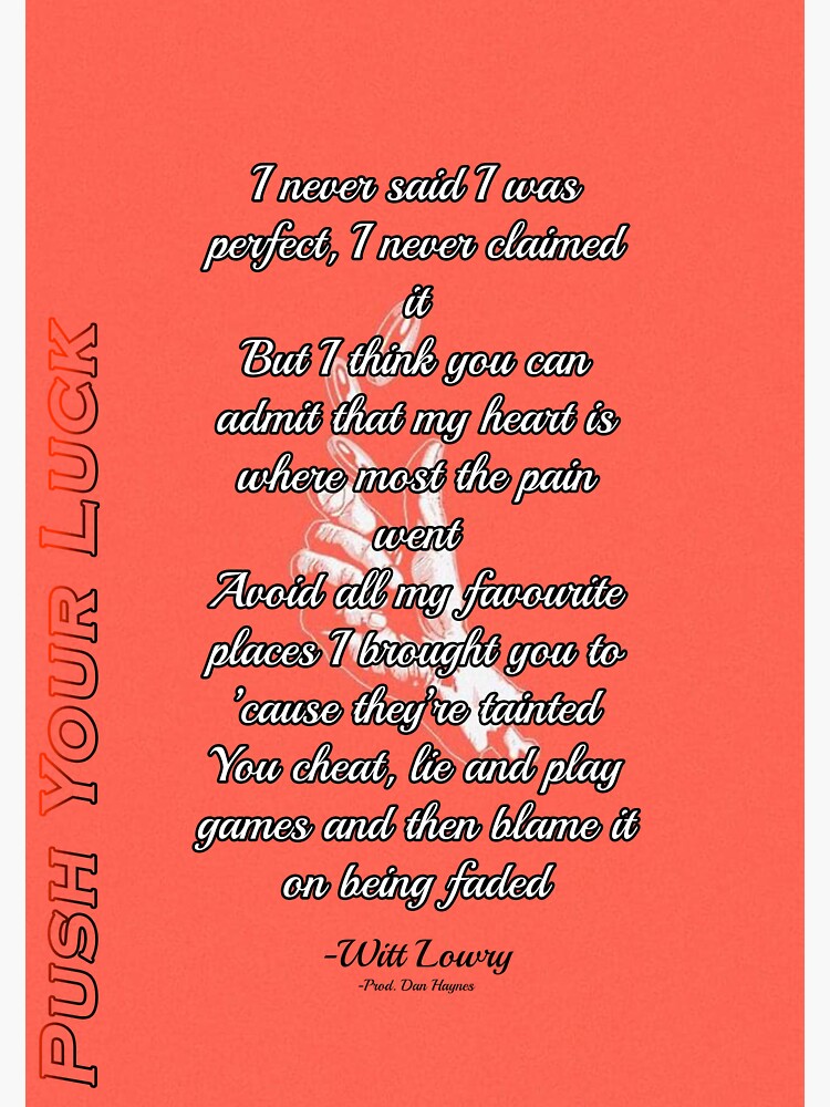 "Push Your Luck Lyrics - Witt Lowry" Sticker for Sale by ElevenGraphics ...