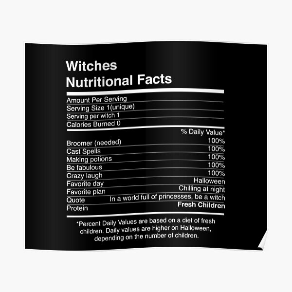 "Witches Nutritional Facts Halloween" Poster for Sale by tinypurpleland ...