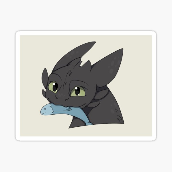 "Toothless with a fish" Sticker for Sale by NuggetShrimp | Redbubble