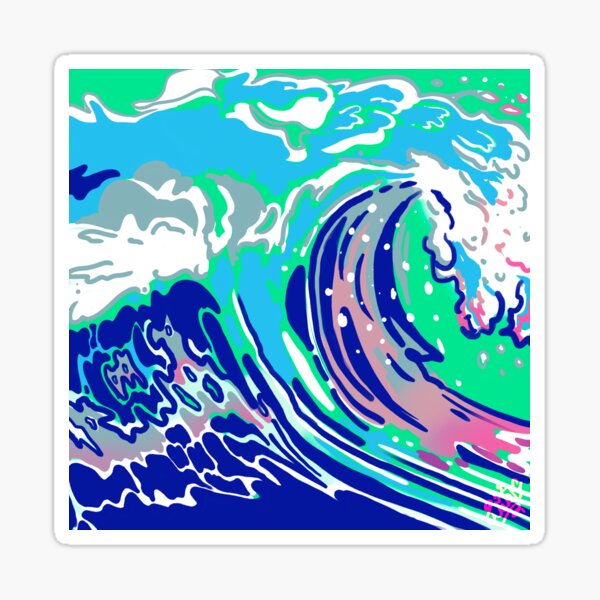 "Blue Ocean wave retro style aesthetic " Sticker for Sale by Aysha ...