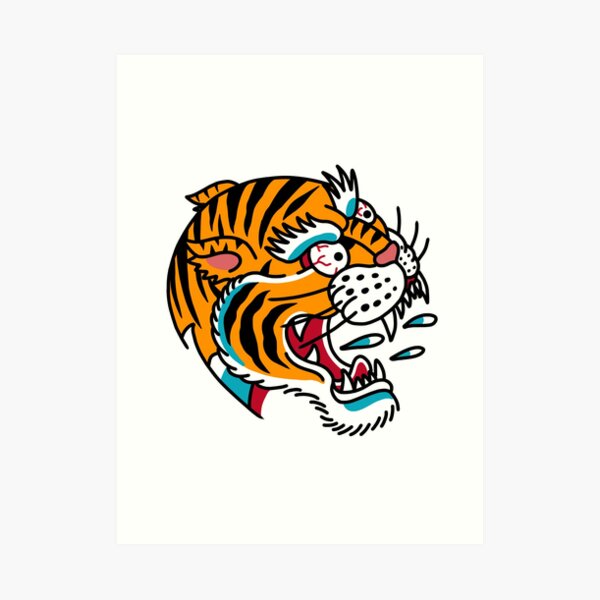 "American Traditional Tiger Tattoo" Art Print for Sale by Uprise ...
