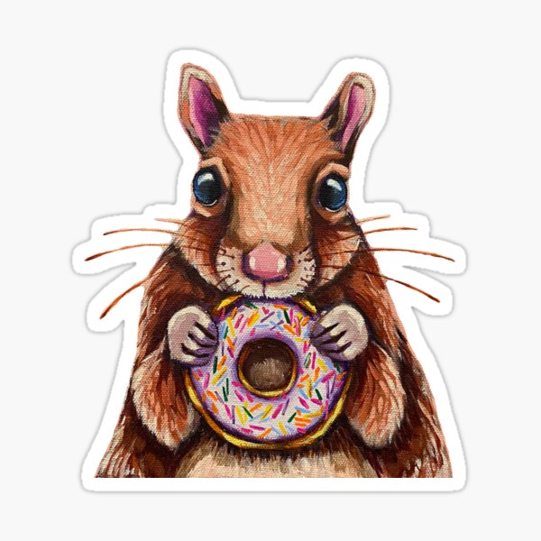 "Squirrel eating a glazed donut" Sticker for Sale by StressieCat ...