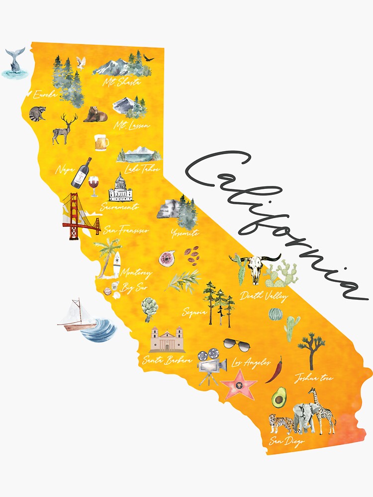 "Map of California" Sticker for Sale by blossomcoart | Redbubble