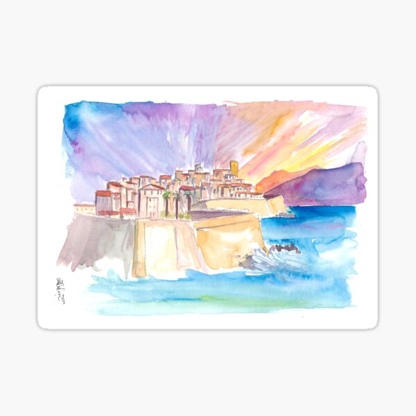 "Antibes French Riviera Cityscape in Sunset" Sticker by artshop77 ...