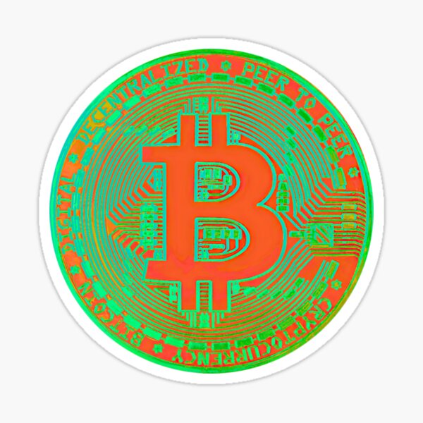"Bitcoin BTC coin in 70s acid hippie flower power colors. " Sticker for ...