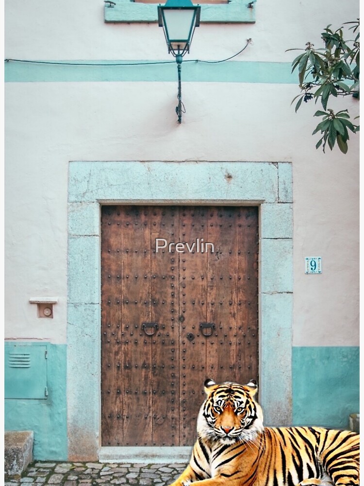 "Entrance wooden door with tiger on guard" Poster by Prevlin | Redbubble