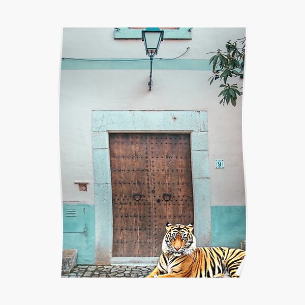 "Entrance wooden door with tiger on guard" Poster by Prevlin | Redbubble