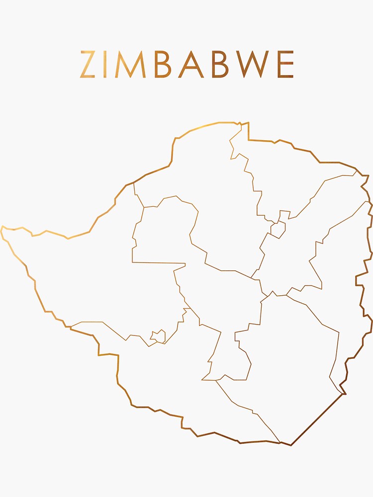 "Zimbabwe Gold Outline Map with State Boundaries" Sticker by Travel2NZ ...